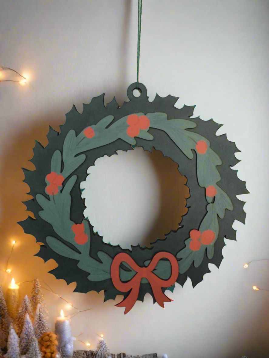 Rustic MDF Christmas Wreath – Holiday Wall Decor – Carousel